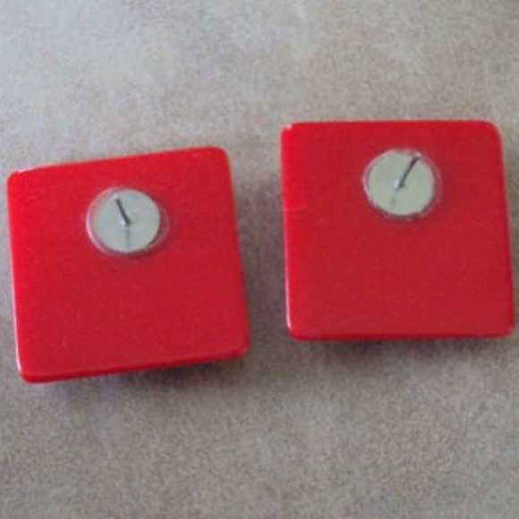 Vintage | Jewelry | Retro Red White Polka Dots Square Pierced Earrings ...